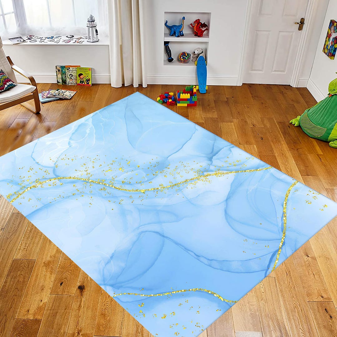 Blue and Gold Rug, Blue and Gold Rugs, Blue and Gold Marble Rug, Marble ...