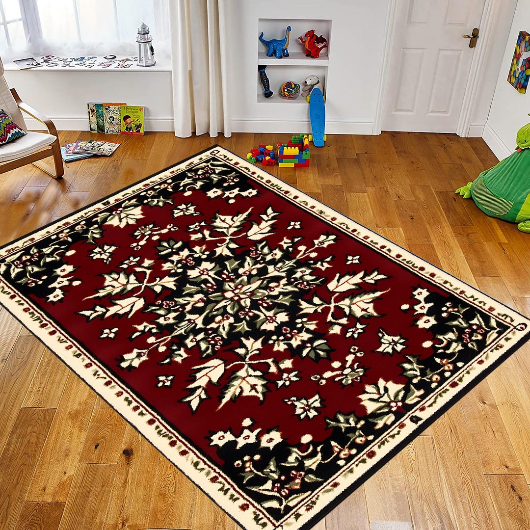 Red Black White Flower Rug,red Black White Flowers Rugs,red Black White ...