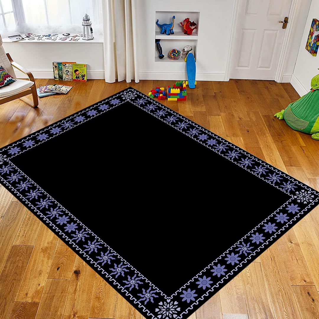 Purple Black Classical Rug, Purple Flowers Rug, Purple Black Carpet ...