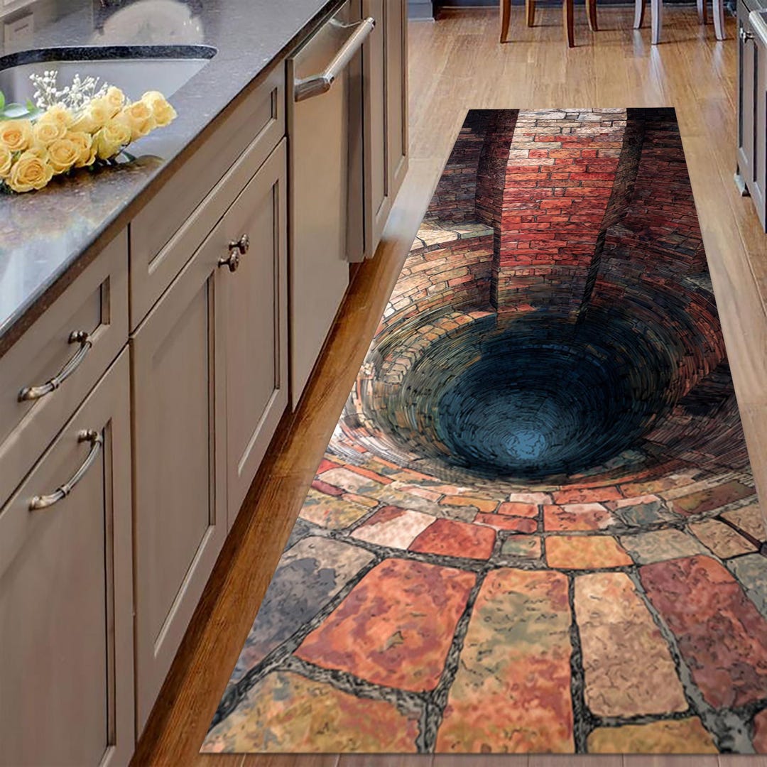 3D Brick Well Illusion Rug: Rustic Stone Tunnel Carpet - Etsy