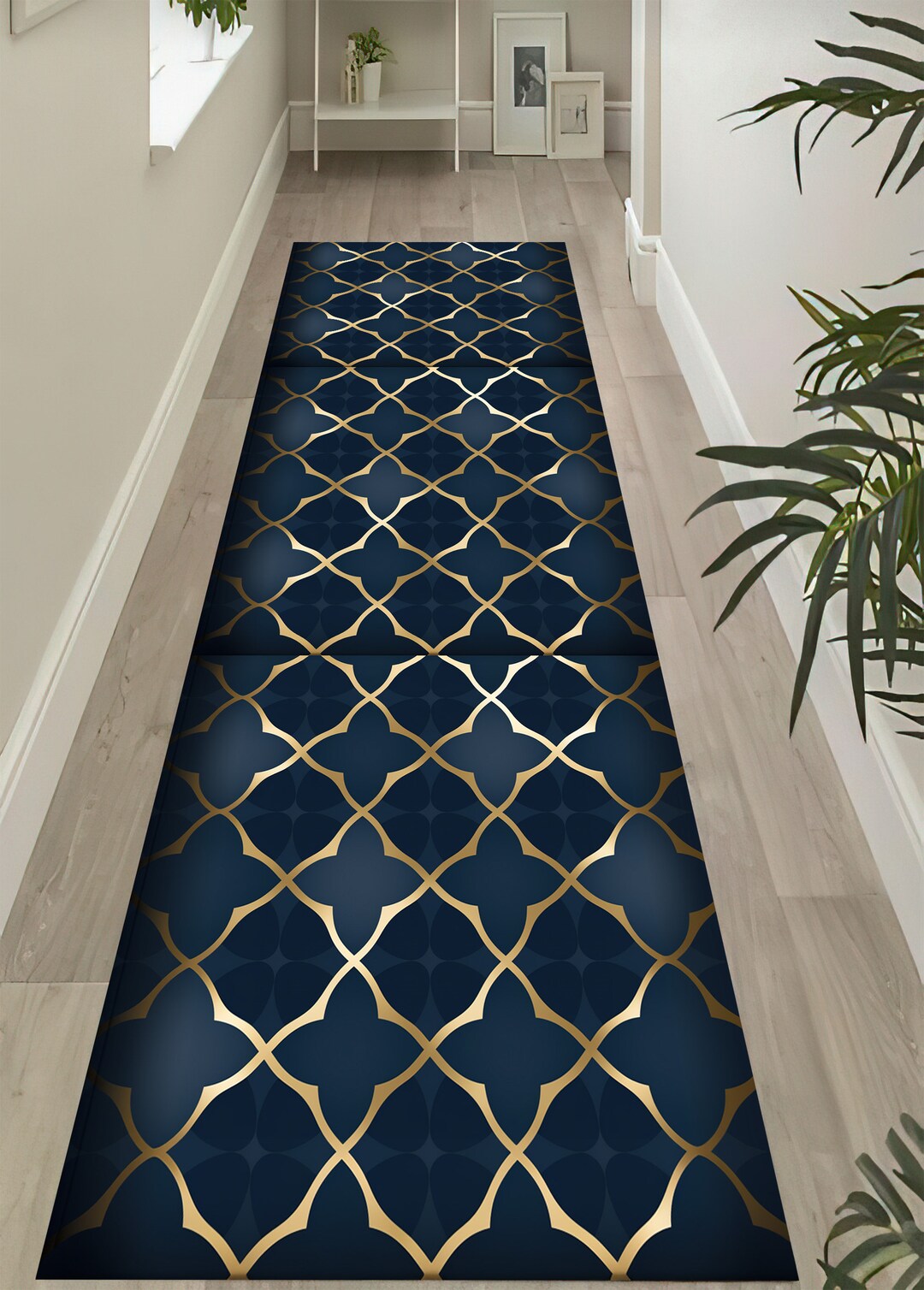 Runner, Blue and Gold Runner, Long Rug,entry Rug,anti Slip Runner ...