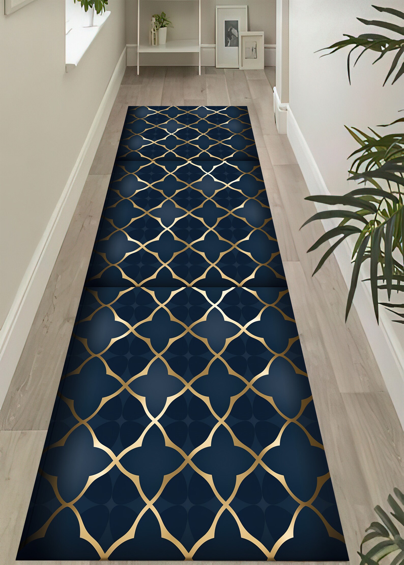 Runner, Blue and Gold Runner, Long Rug,entry Rug,anti Slip Runner ...