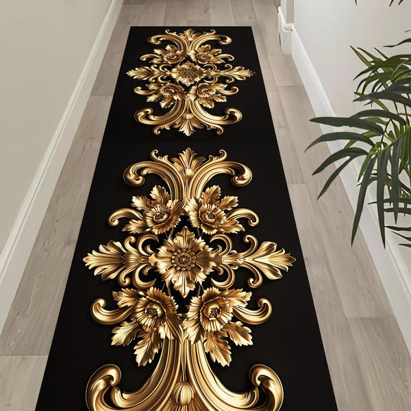 Black Gold Runner Rug - Etsy