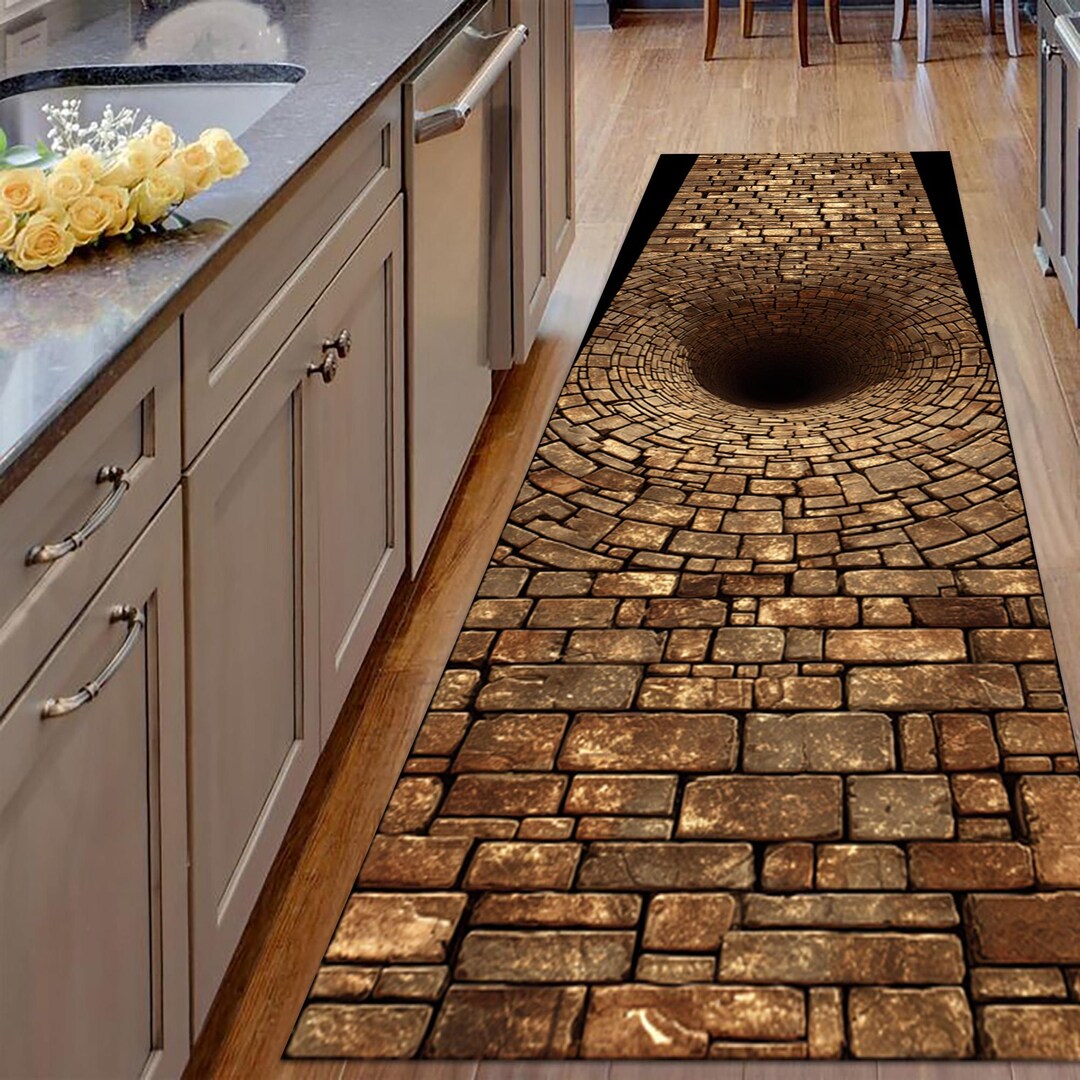 3D Brick Vortex Runner Rug: Modern Stone Illusion, Deep Hole Design - Etsy