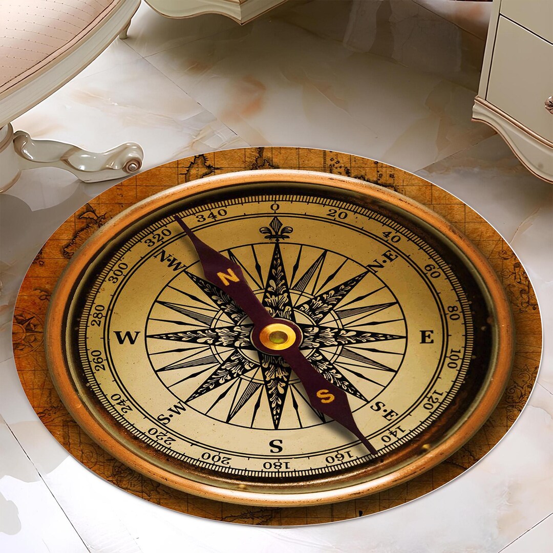 Round Compass Rug: Abstract Art Design, Cotton Woven - Etsy