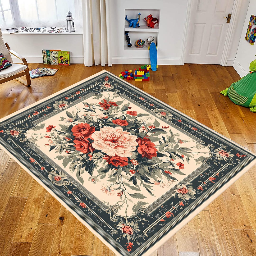 Beautiful Red Yellow Blue Flower Rug,red Yellow Blue Flowers Rug,red ...