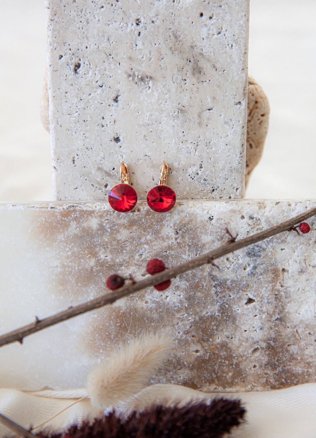 Ruby Red Swarovski Crystal Birthstone Drop Earring - Etsy