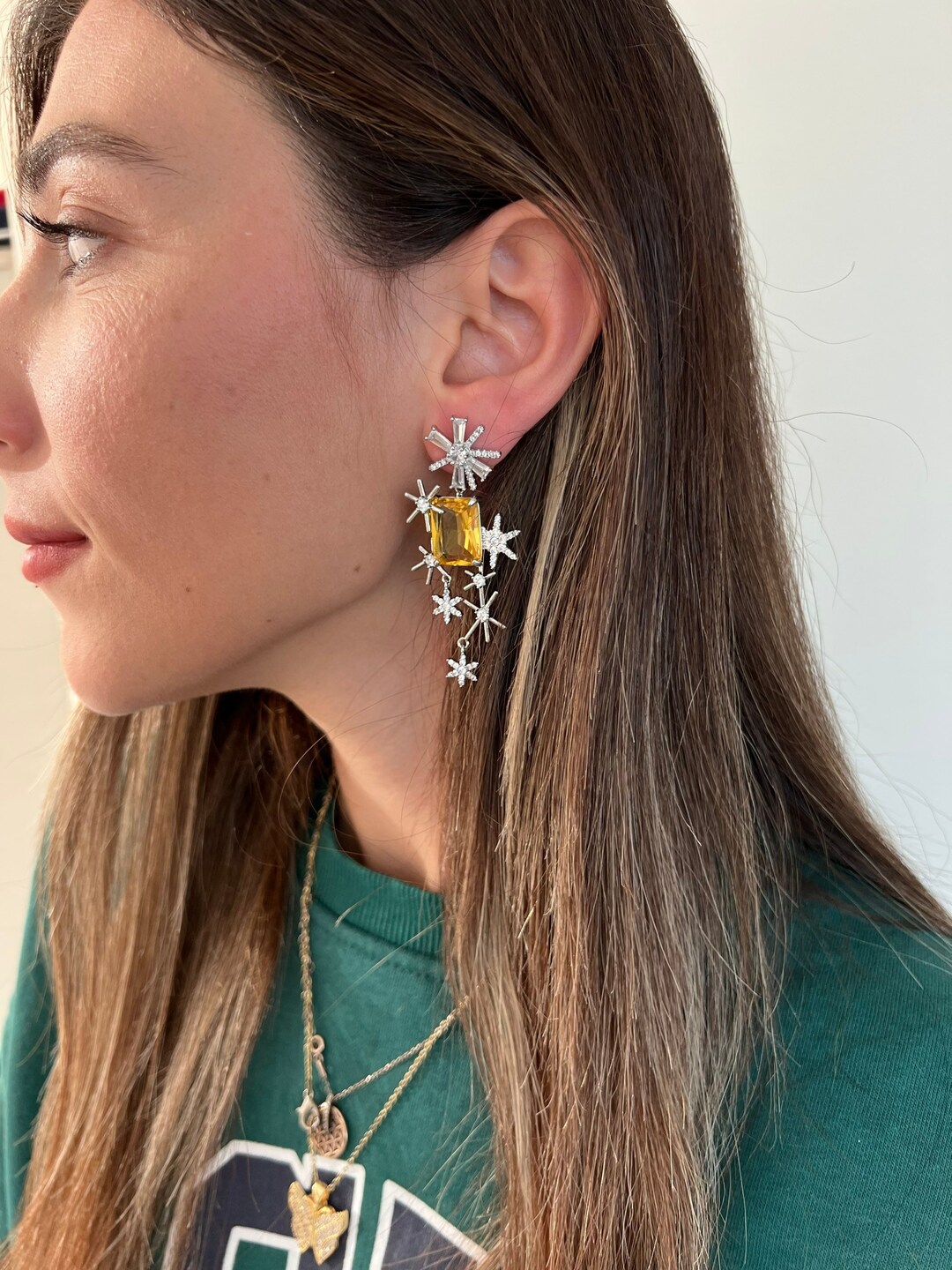 Yellow Swarovski Crystal With Pave Star Winter Christmas Dangle ...