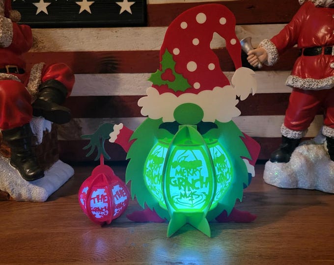 Christmas Standing Grinch Gnome Lantern With Fairy Light - Etsy