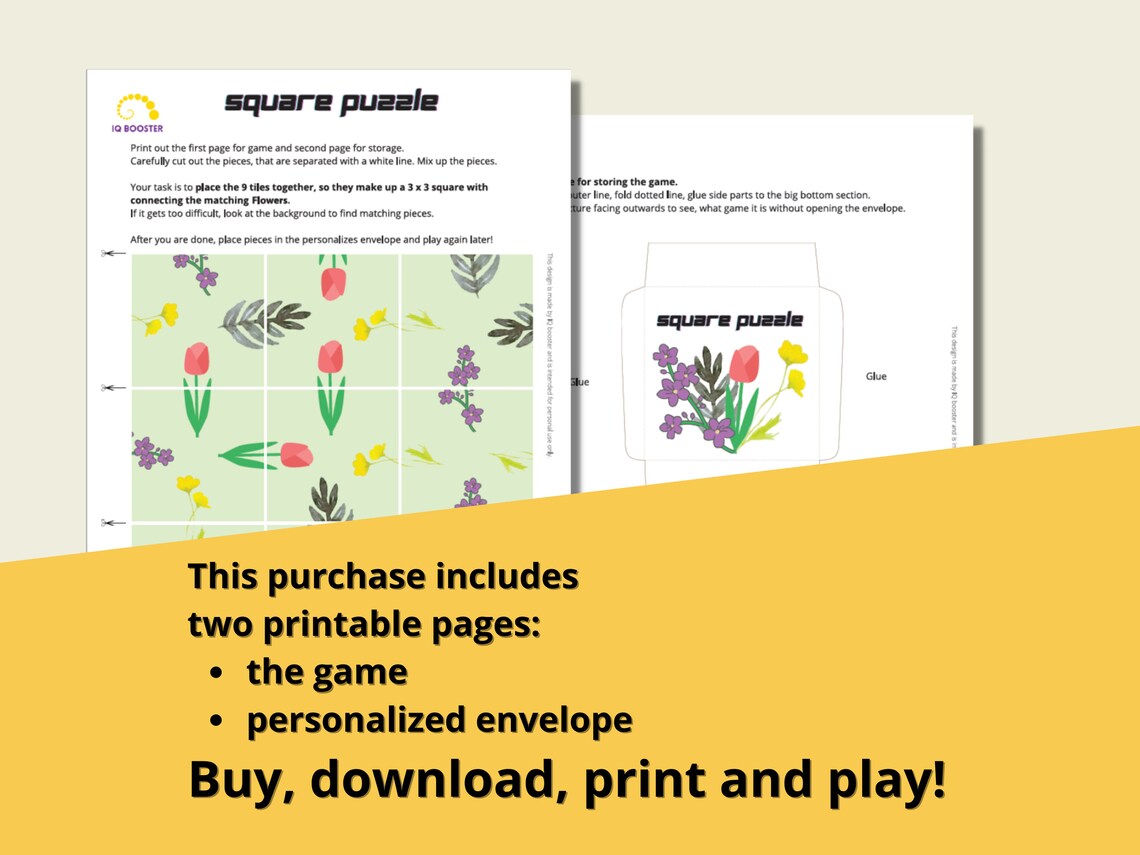 9 Piece Tile Game | Printable Game | Print Puzzle 3x3 | Fun Squares ...