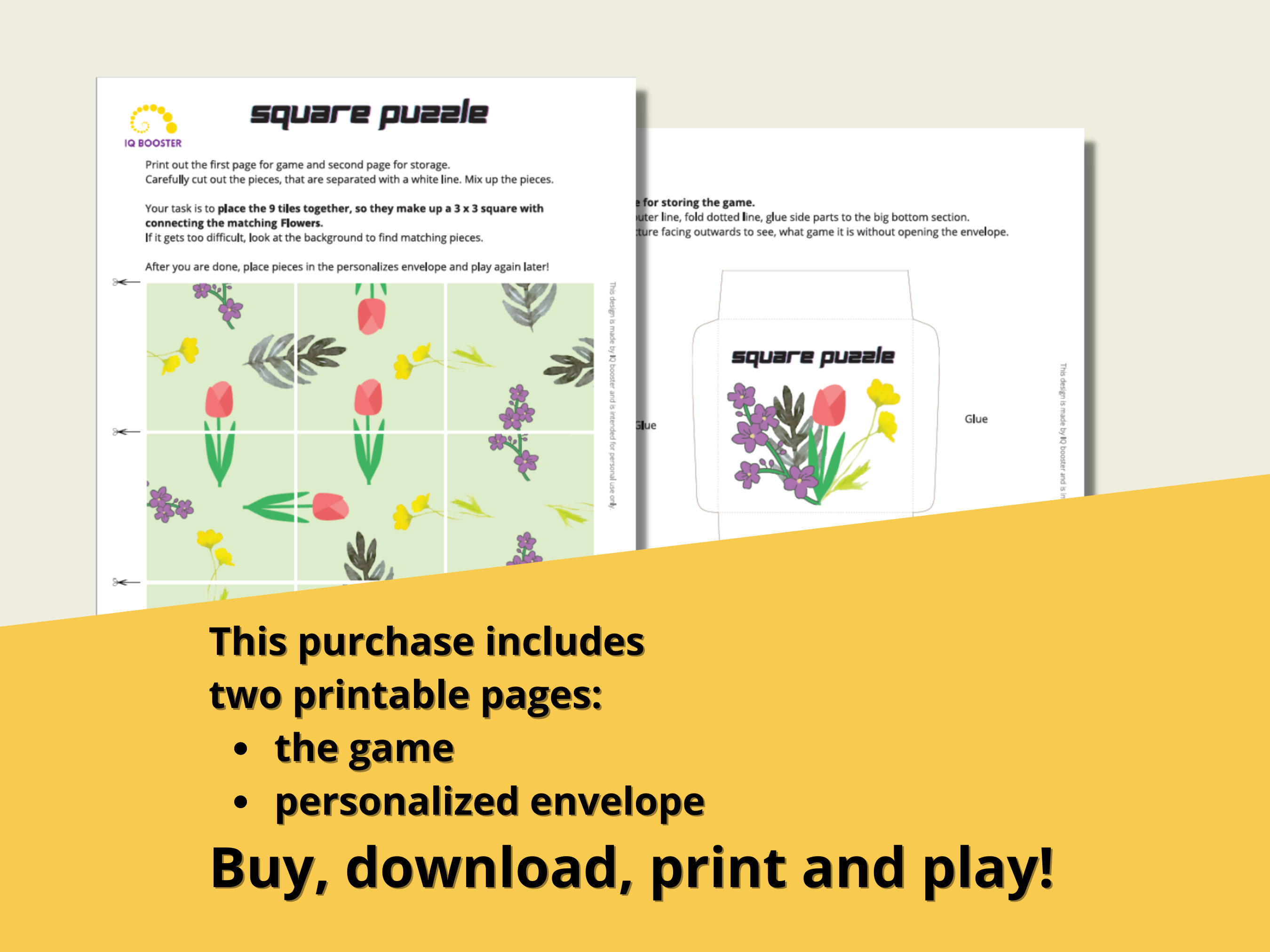 9 Piece Tile Game | Printable Game | Print Puzzle 3x3 | Fun Squares ...