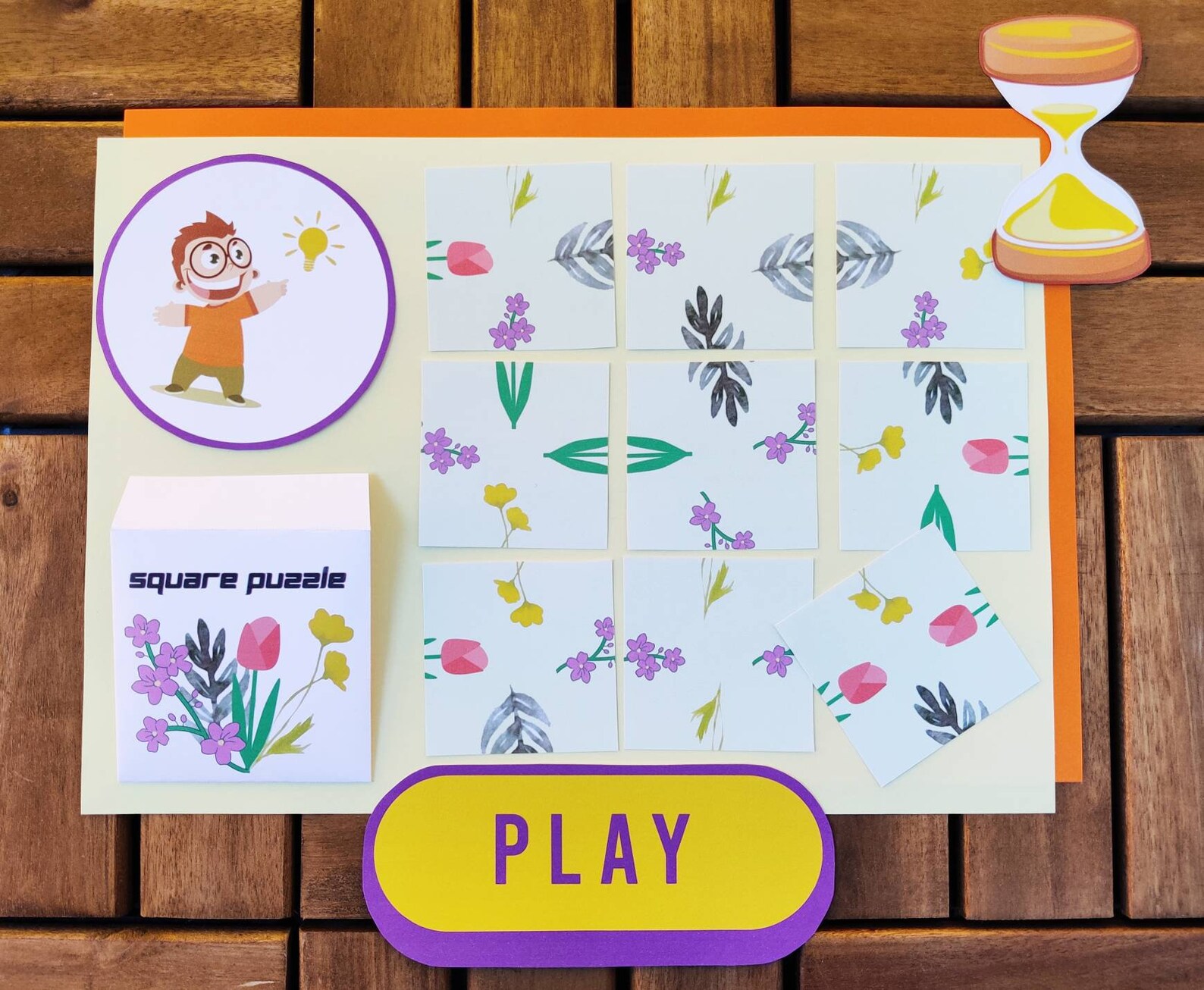 9 Piece Tile Game | Printable Game | Print Puzzle 3x3 | Fun Squares ...