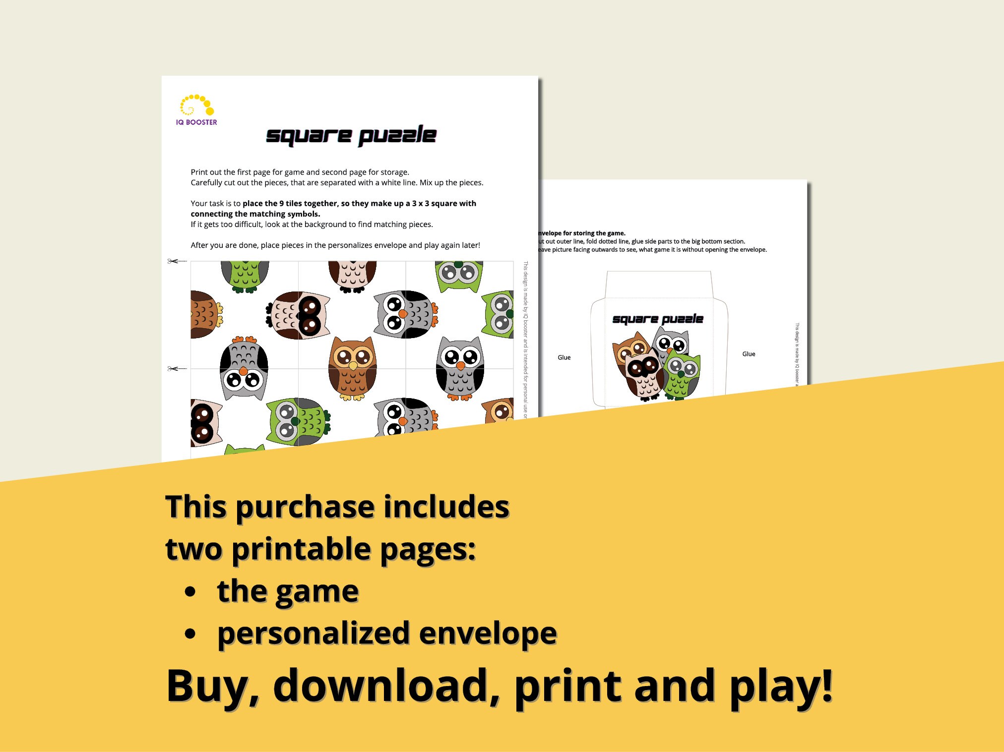 9 Piece Scramble Squares Puzzle With Owls, Printable Brain Teaser With ...