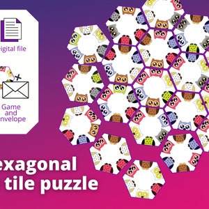 Printable Hexagon 19 Tile Puzzle Game With Owls, Printable Game for ...