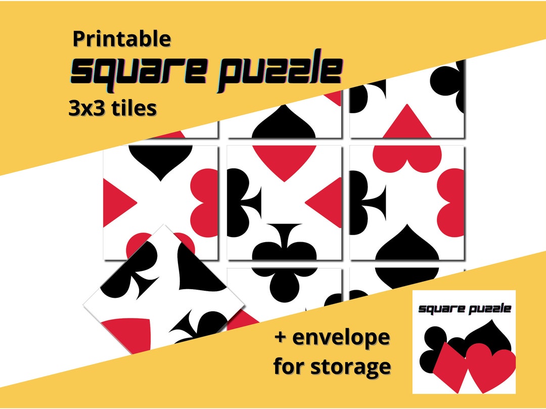 Printable Puzzle 3x3 Cards Symbols, PDF Instant Download With Envelope ...