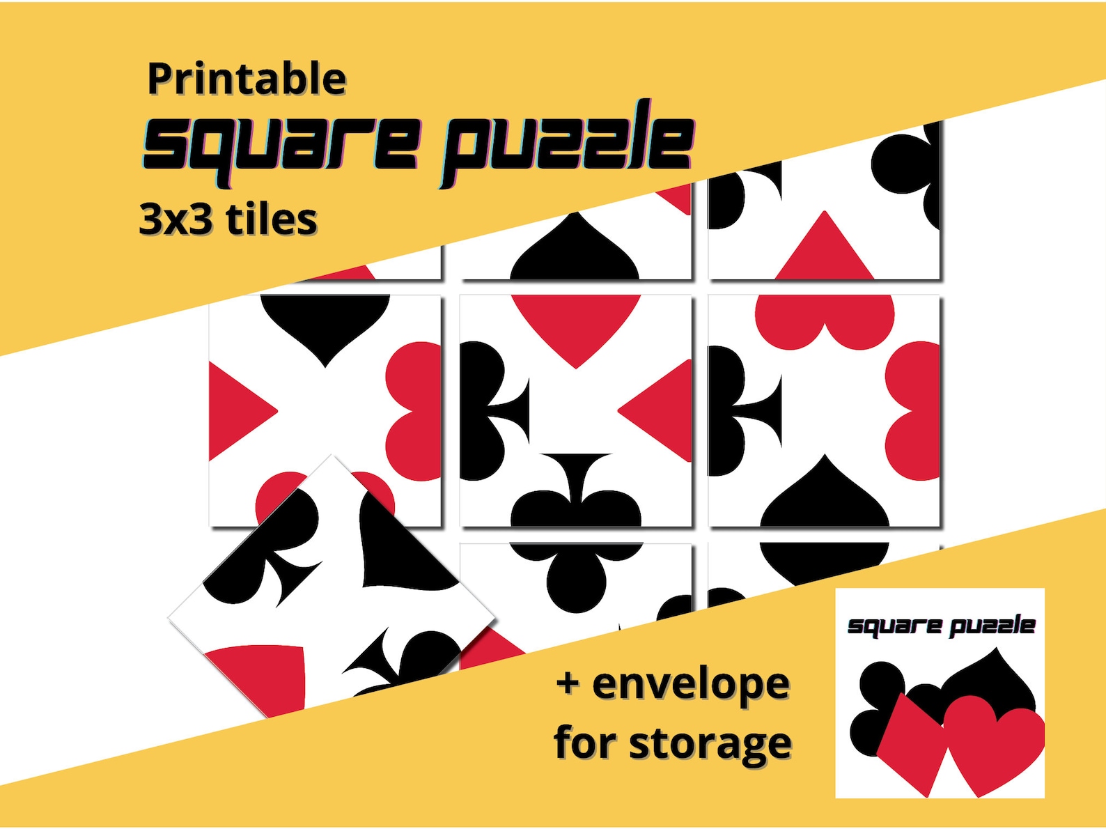Printable Puzzle 3x3 Cards Symbols, PDF Instant Download With Envelope ...