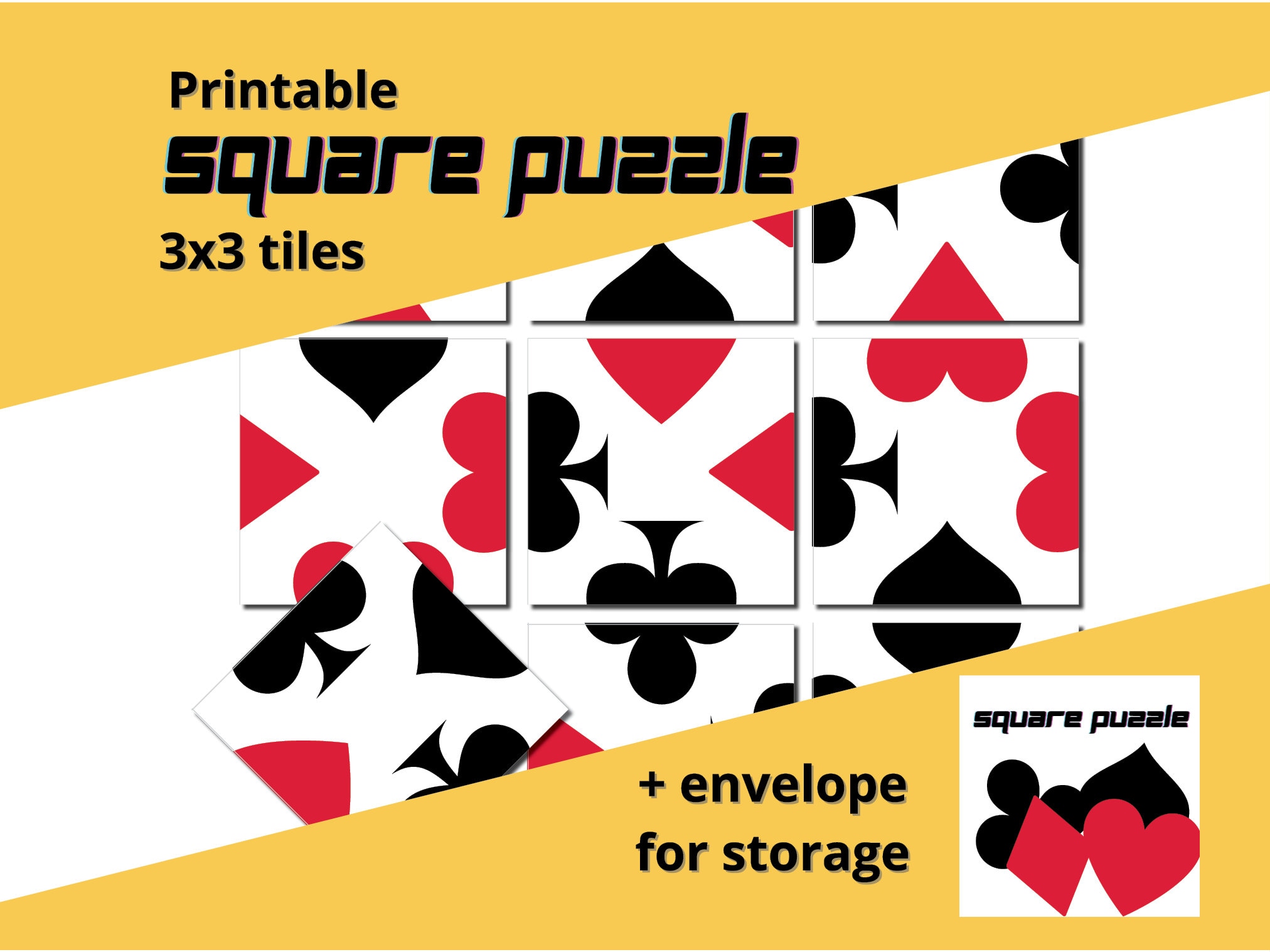 Printable Puzzle 3x3 Cards Symbols, PDF Instant Download With Envelope ...