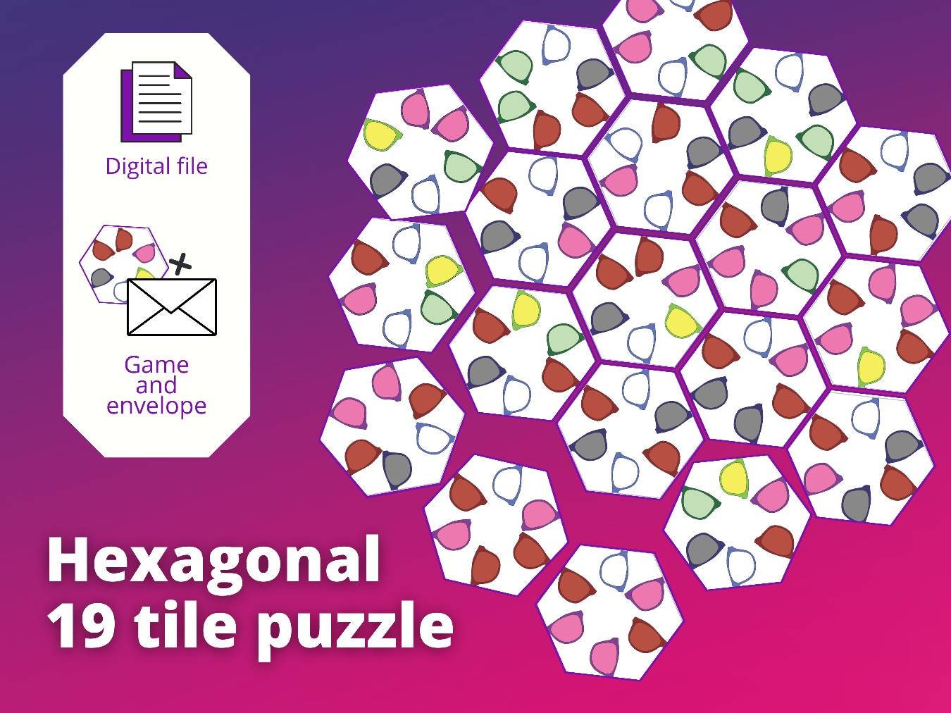 Printable Hexagon 19 Tile Puzzle Game With Sunglasses Pattern ...