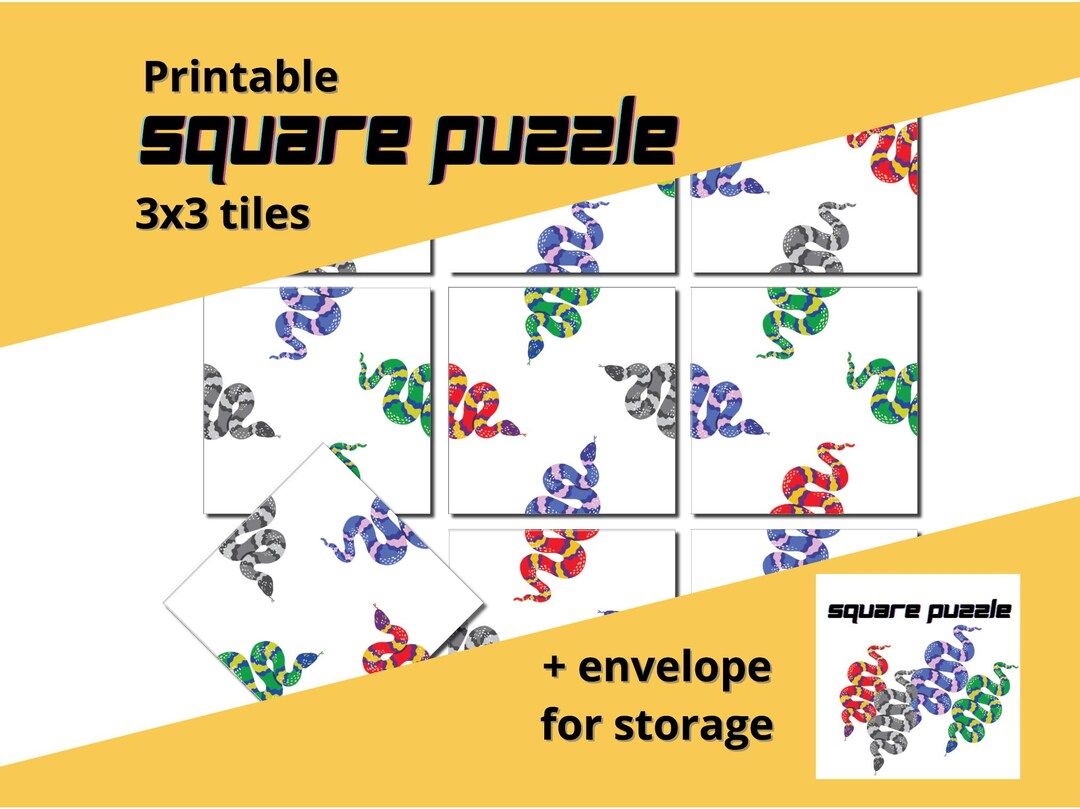 9 Piece Scramble Squares Snake Puzzle, Printable Brain Teaser With Envelope for Storage, 3x3 ...