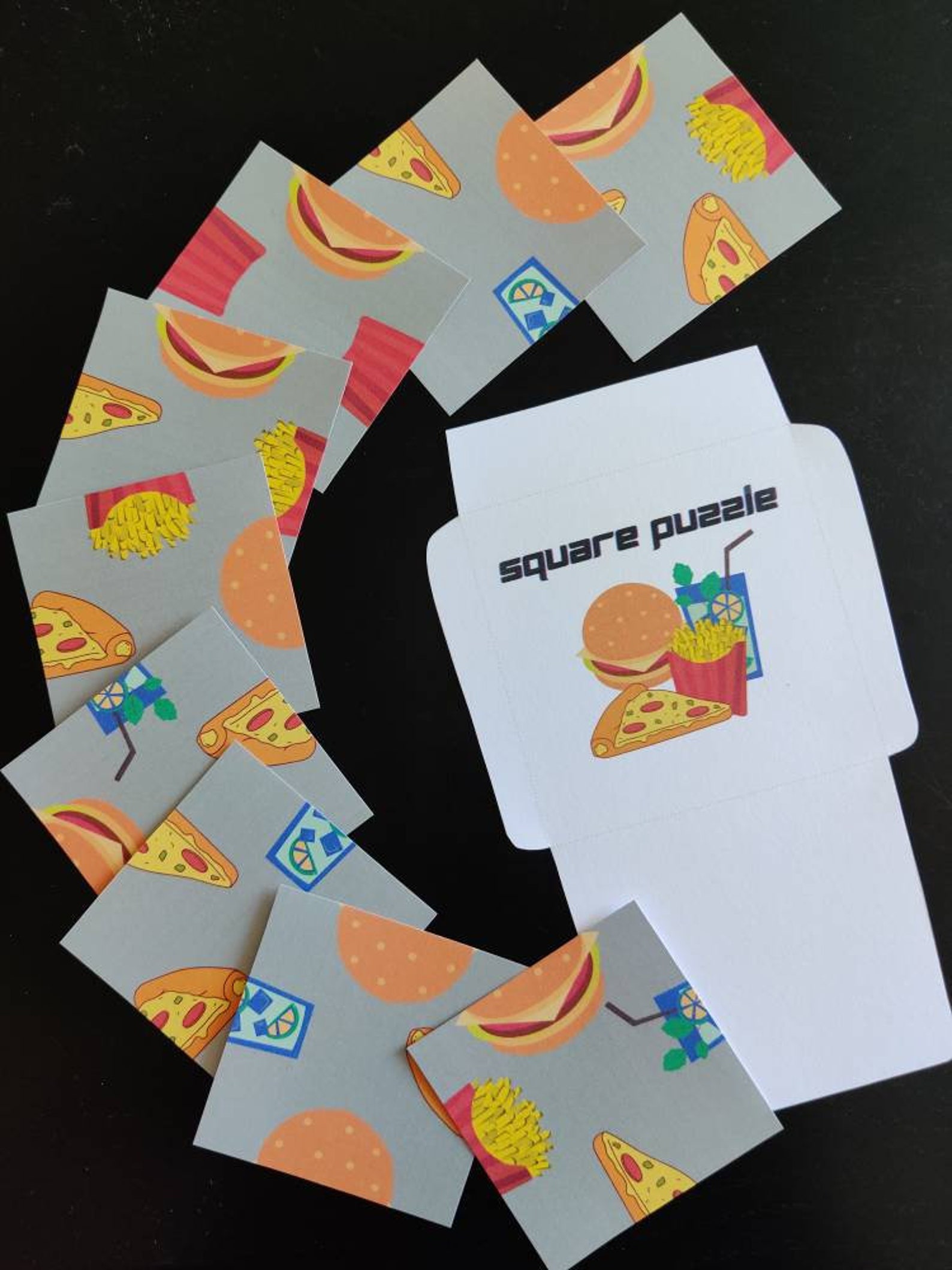 Printable Party Game Fast Food Puzzle 3x3 Food Themed Finding Matches ...