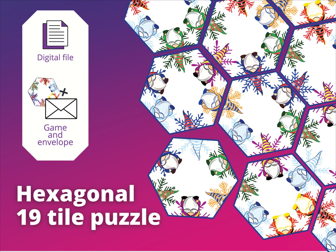 Printable Hexagonal Tile Puzzle With Gnomes and Snowflakes, Christmas ...