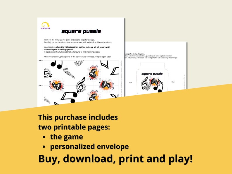 Music Themed 9 Piece Scramble Squares Puzzle for Kids, Printable Brain ...