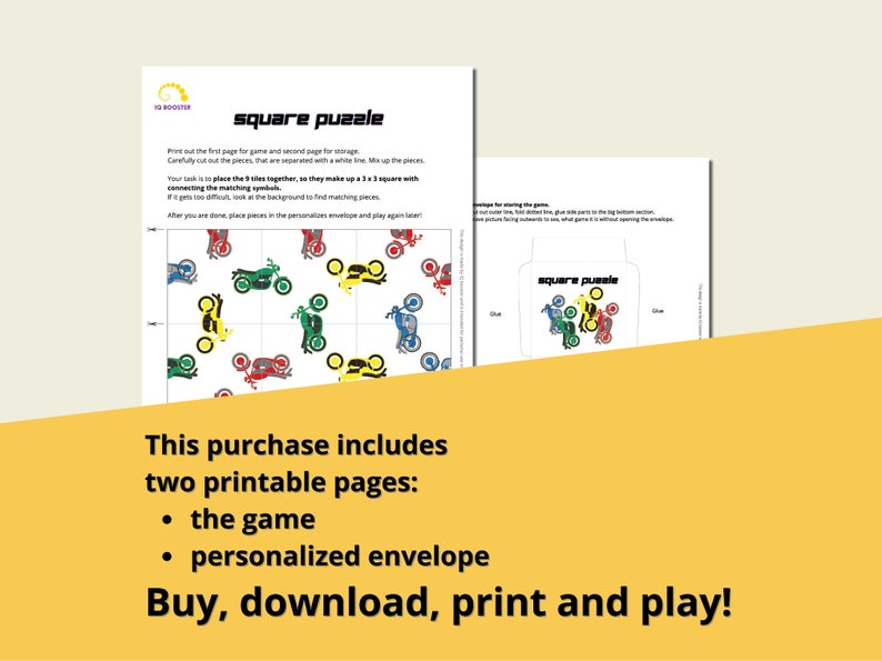 Motorcycle Printable Puzzle 3x3, Fun Squares Motorbikes, PDF Instant ...