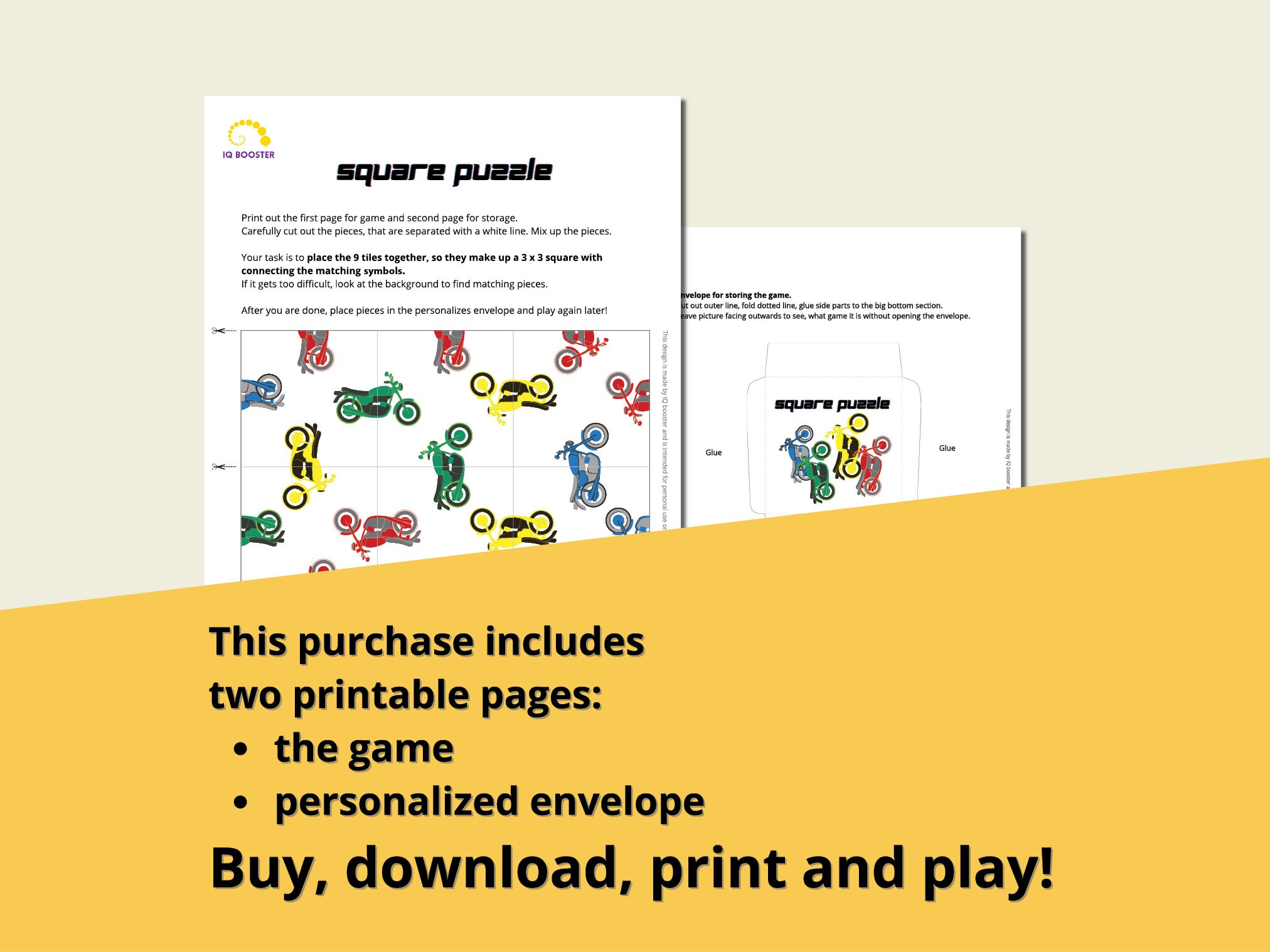 Motorcycle Printable Puzzle 3x3, Fun Squares Motorbikes, PDF Instant ...