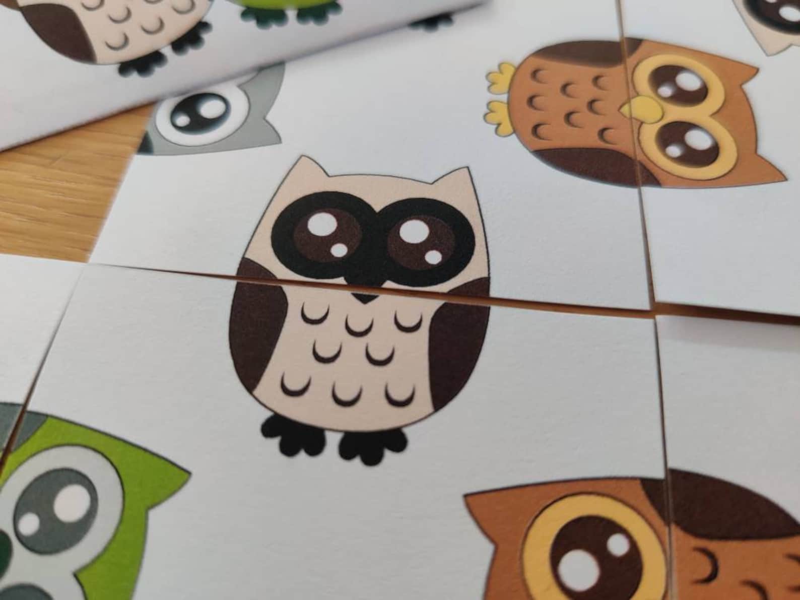 9 Piece Scramble Squares Puzzle With Owls, Printable Brain Teaser With ...