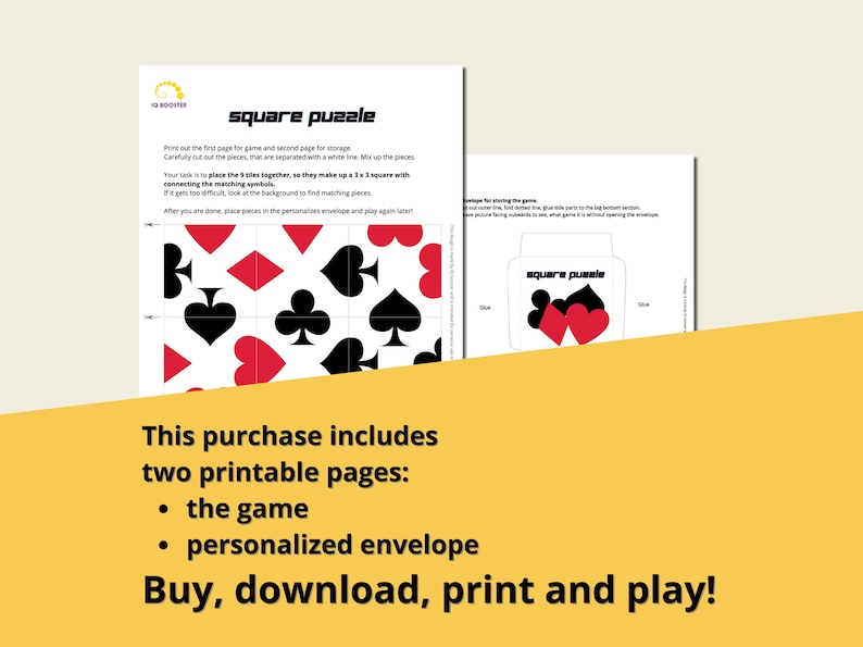 Printable Puzzle 3x3 Cards Symbols, PDF Instant Download With Envelope ...