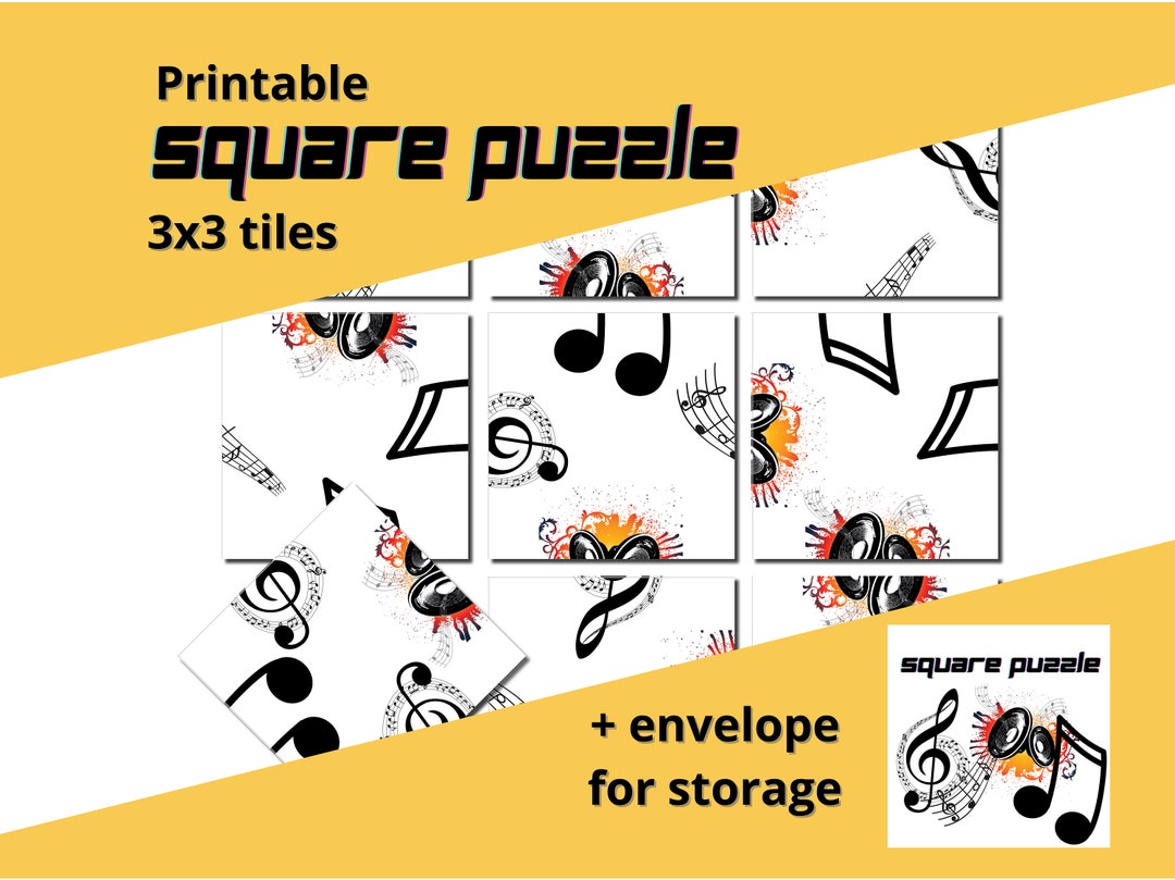 Music Themed 9 Piece Scramble Squares Puzzle for Kids, Printable Brain ...