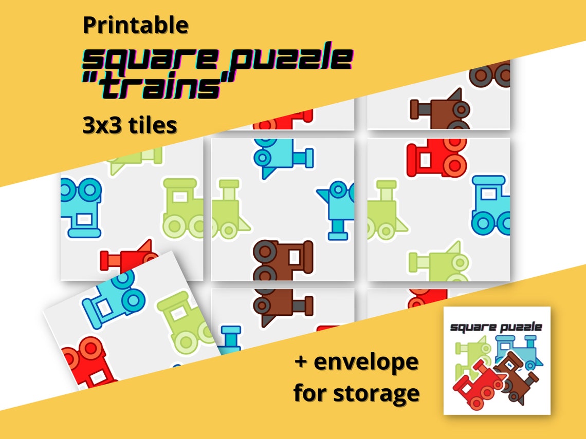 Printable Puzzle 3x3 Fun Squares Trains PDF Instant Download With ...