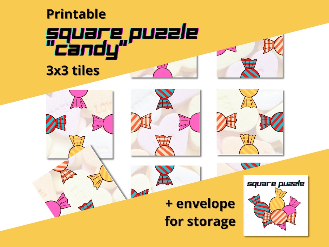 Printable Puzzle 3x3, Fun Squares Candy, PDF Instant Download With ...