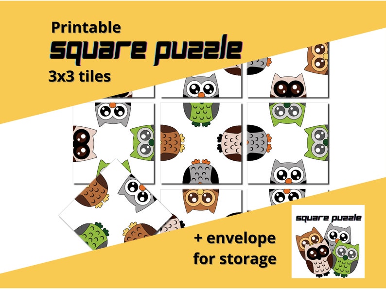 9 Piece Scramble Squares Puzzle With Owls, Printable Brain Teaser With ...