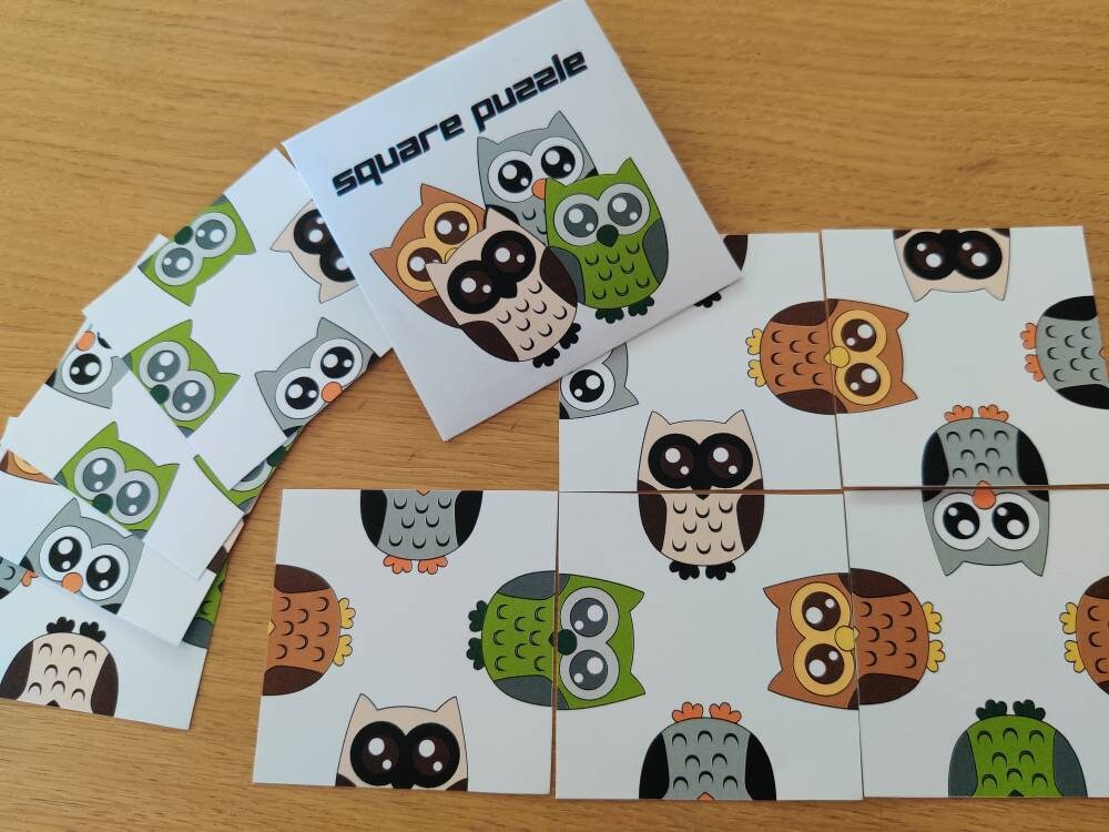 9 Piece Scramble Squares Puzzle With Owls, Printable Brain Teaser With ...