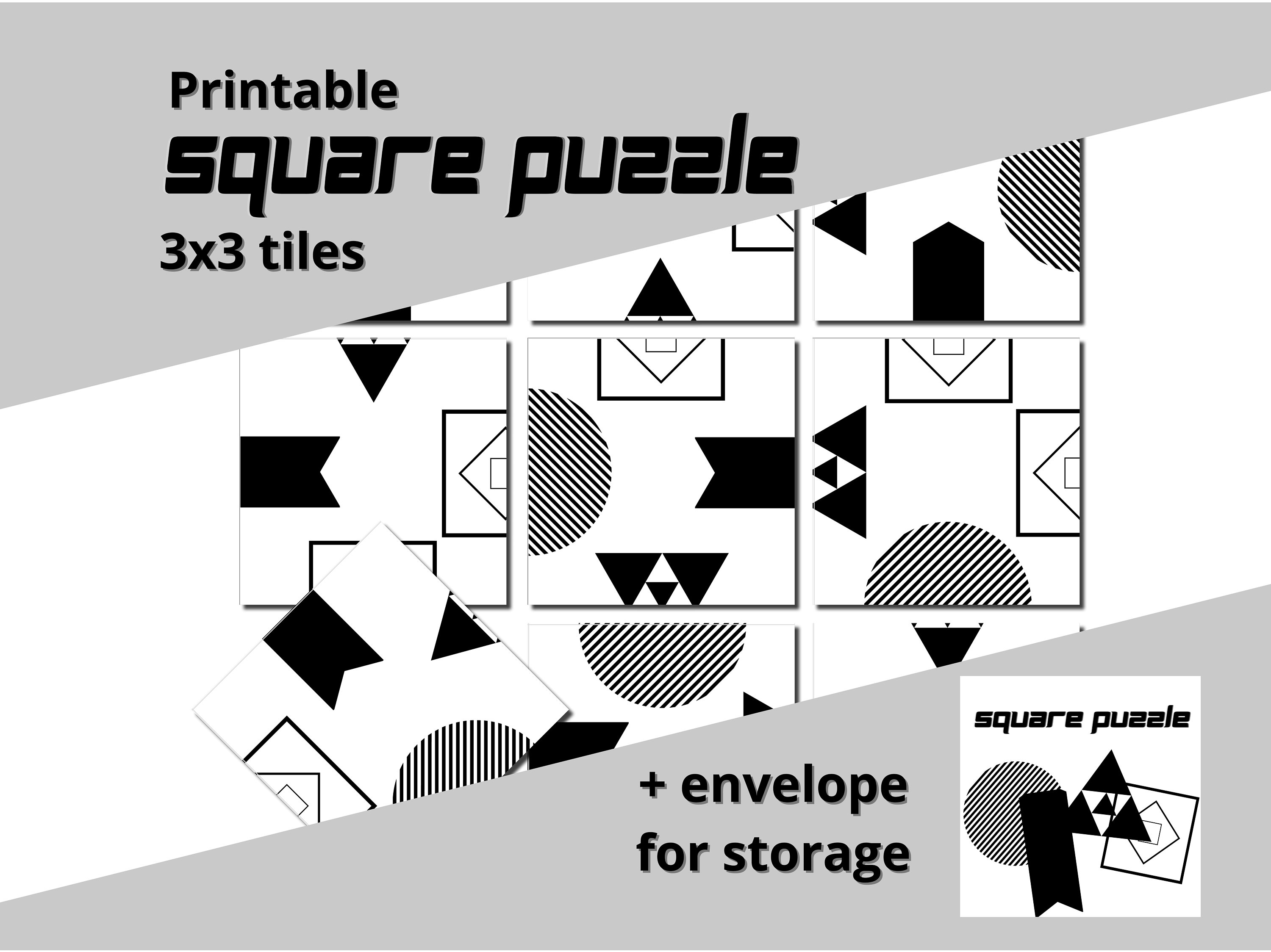 Printable Puzzle 3x3 Black and White Prints, PDF Instant Download With ...