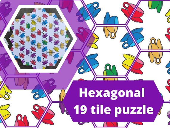Printable Hexagon 19 Tile Puzzle Game With Cup Pattern - Etsy