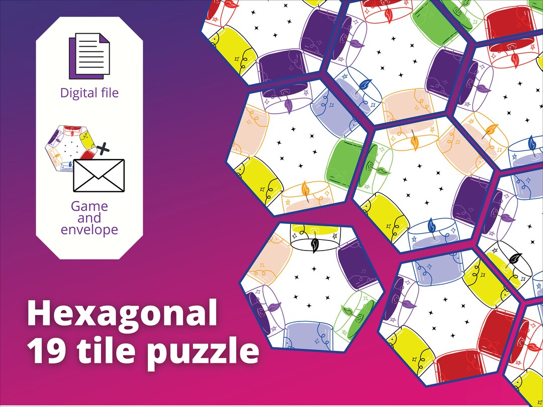 Printable Hexagonal Tile Puzzle With Candle Print, Christmas Holiday ...