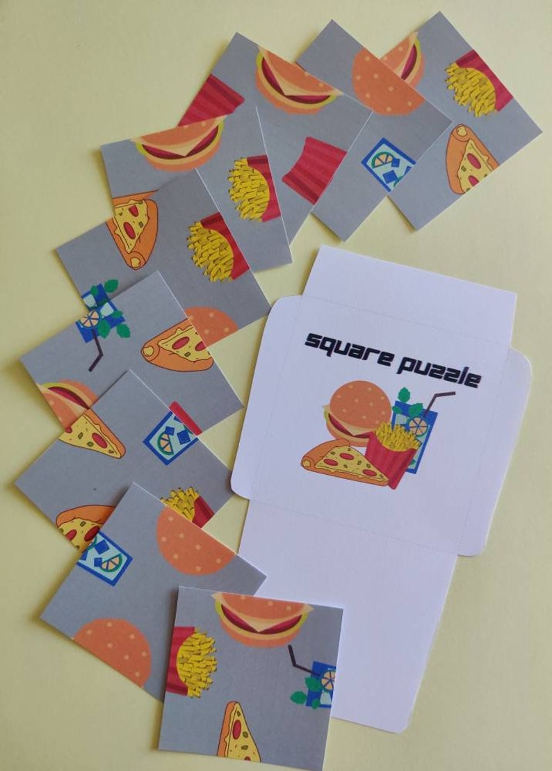 Printable Party Game | Fast Food Puzzle 3x3 | Food Themed Finding ...