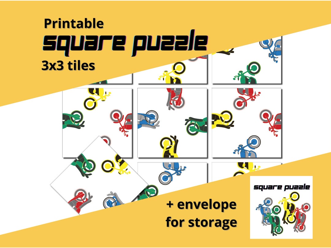 Motorcycle Printable Puzzle 3x3, Fun Squares Motorbikes, PDF Instant ...