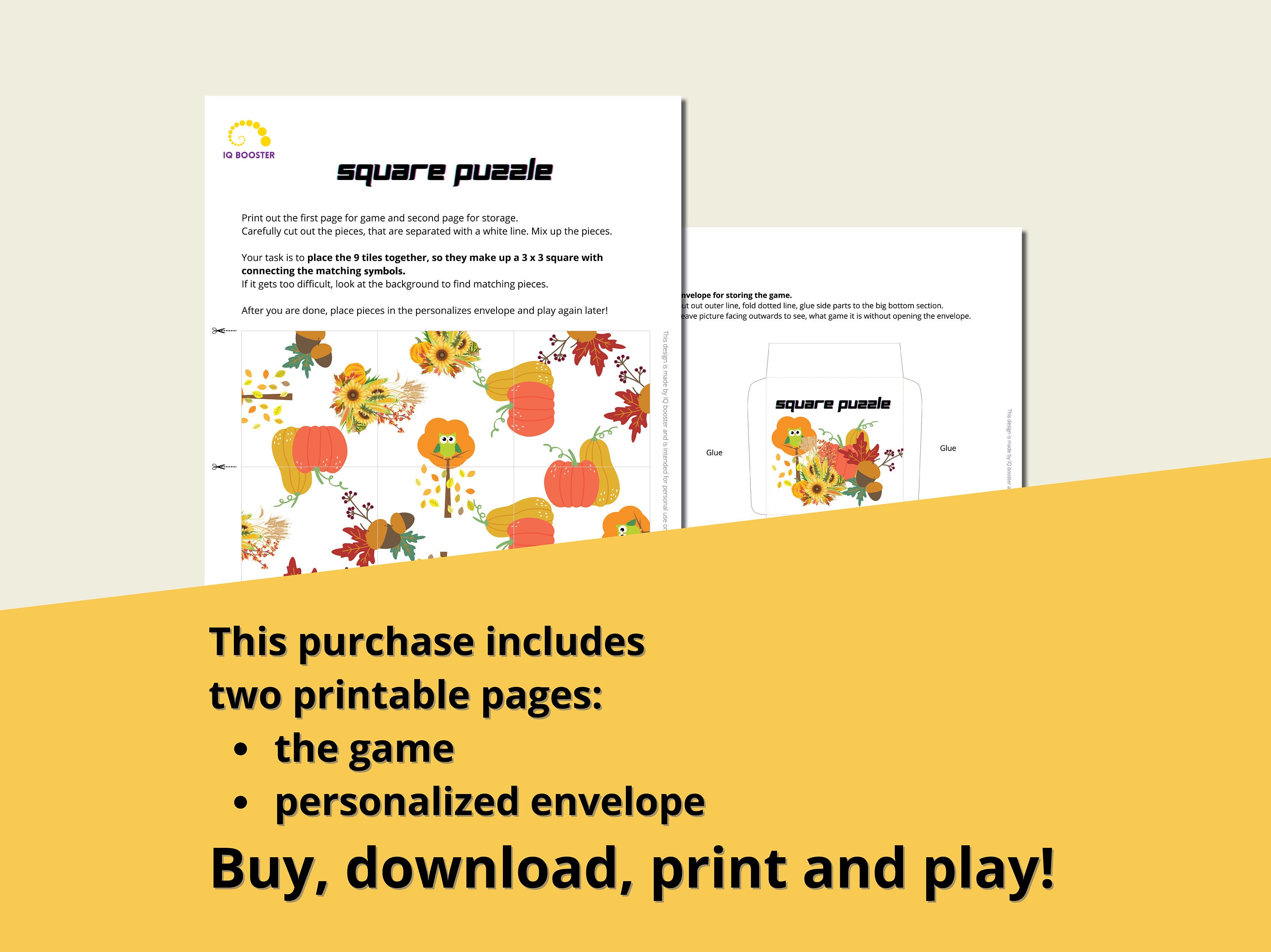 Autumn 3x3 Scramble Squares Puzzle Game for Kids With Envelope for ...