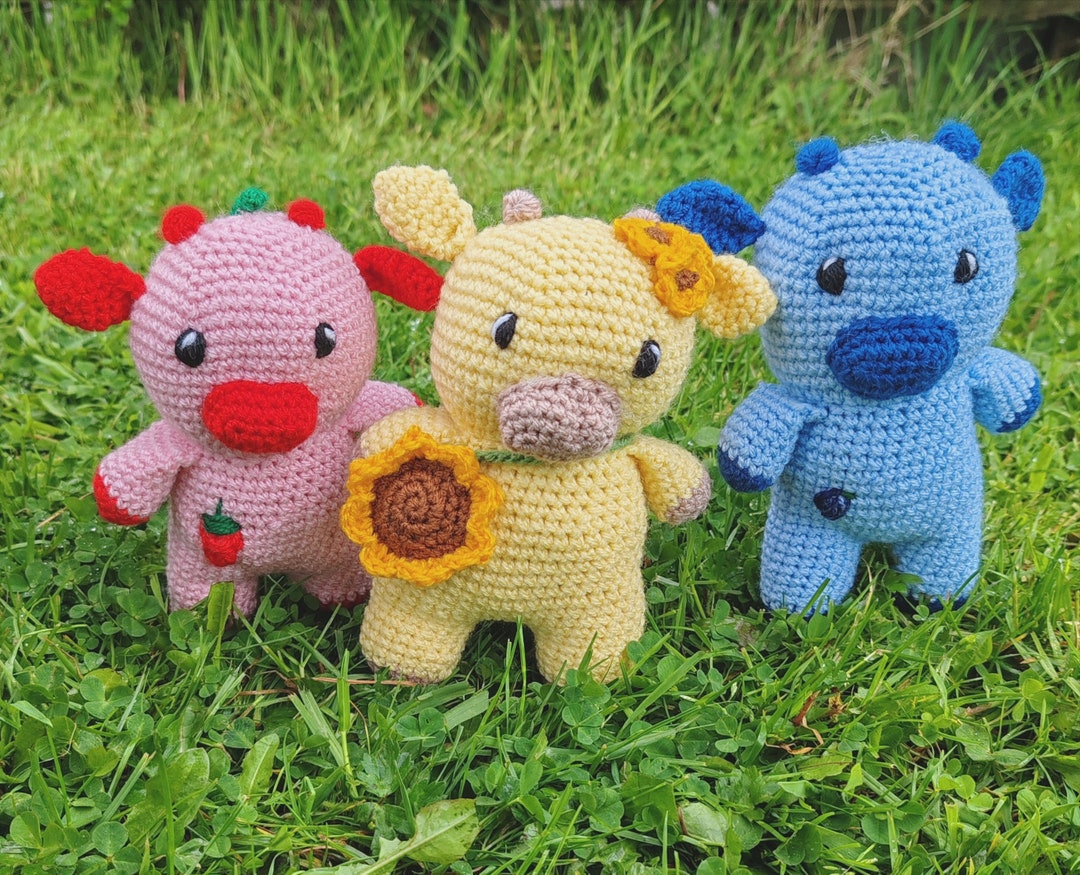 Crochet Cow Plush, Strawberry Cow, Sunflower Cow, Fruit Cow, Gift for ...