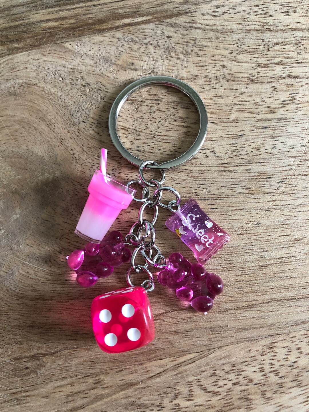 Fancy Key Ring, Teddy Bear Key Ring, Dice, Cocktail, and Packet of ...