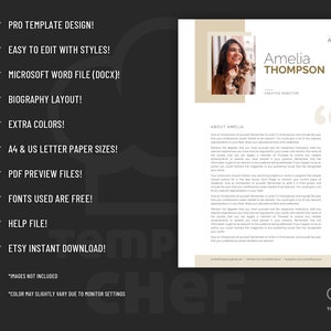 Modern Executive and Professional Biography Resume Template - Etsy
