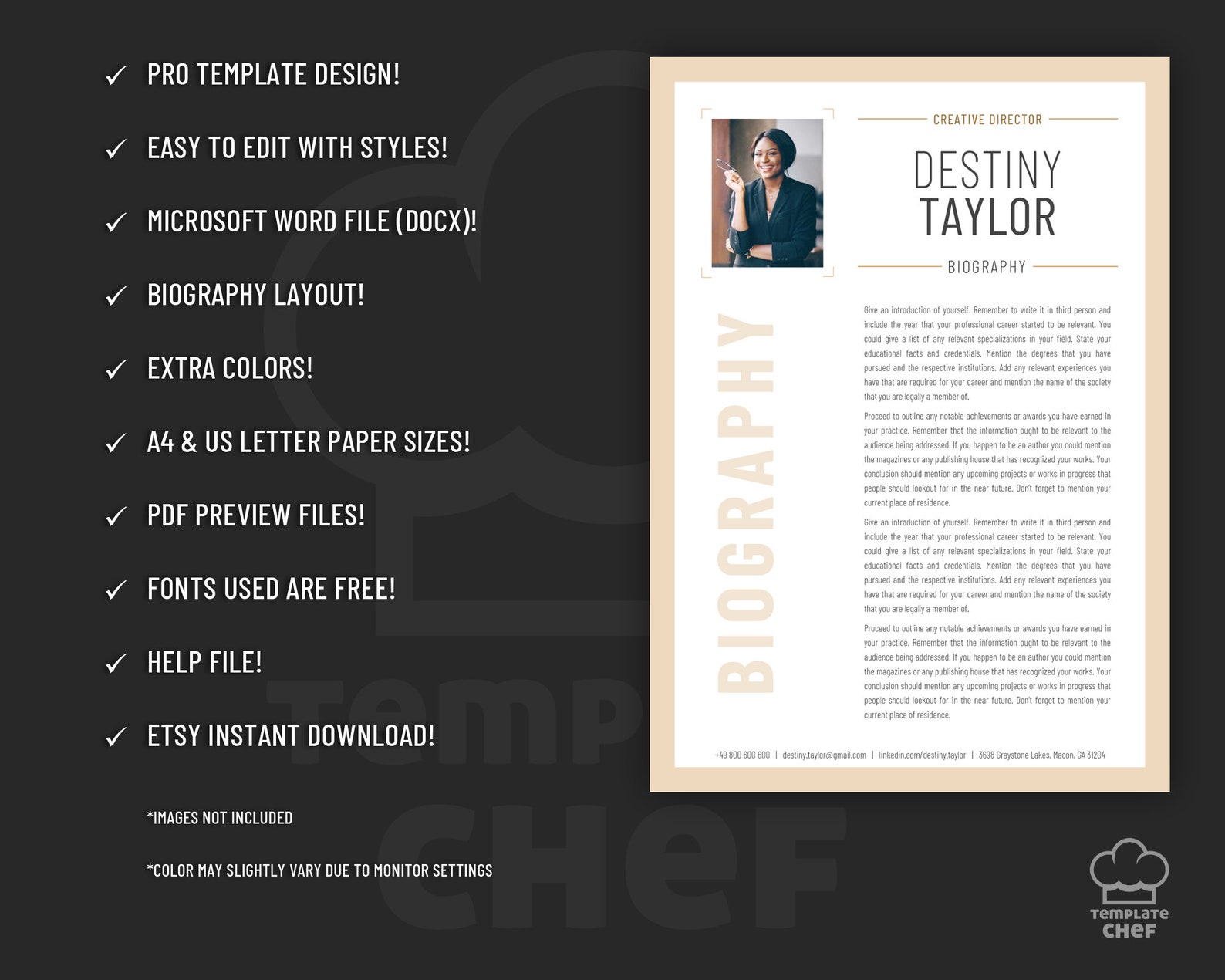 Creative Modern and Professional Biography Resume Template - Etsy