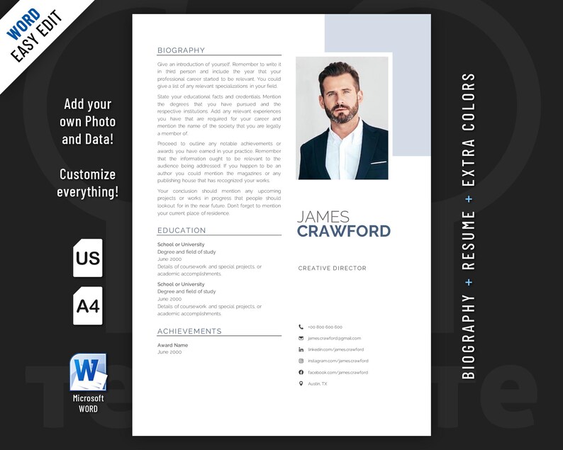 Creative, Modern and Professional Biography Resume Template Design for ...