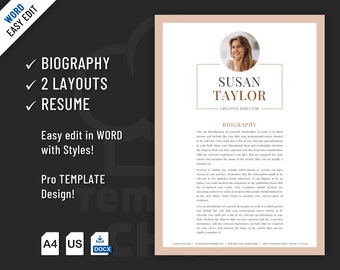 Clean Modern and Professional Biography Resume Template - Etsy