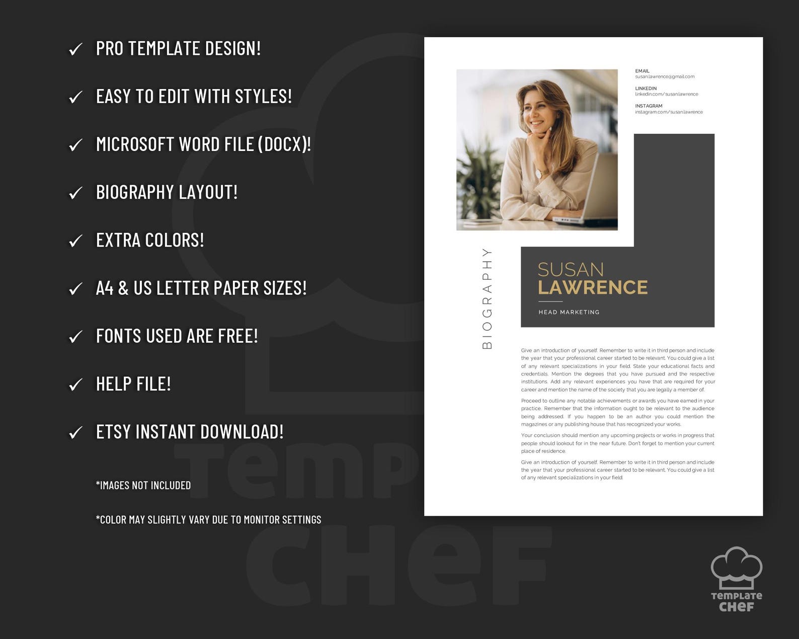 Original, Modern and Professional Biography Resume Template Design for ...