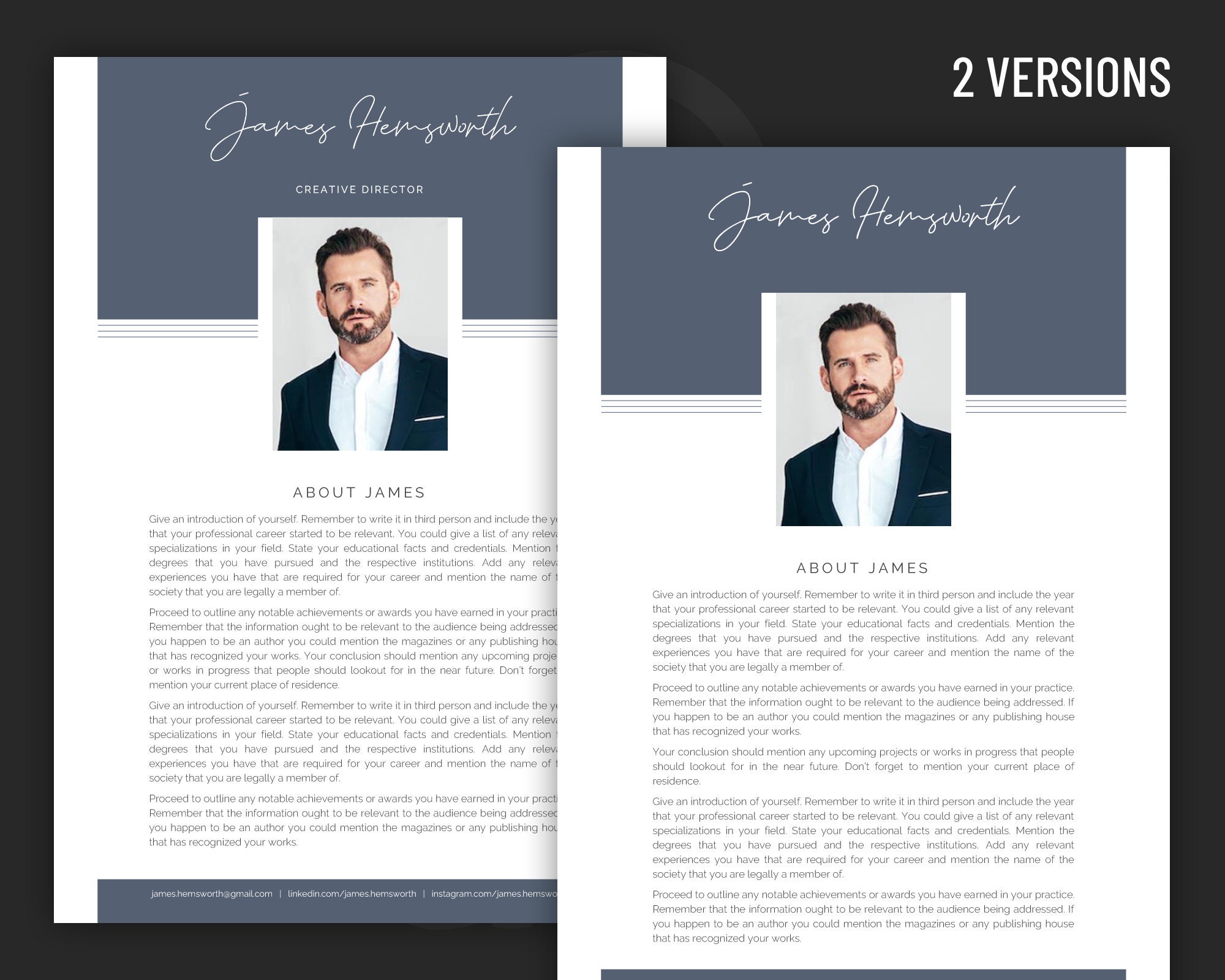 Modern Executive and Professional Biography Resume Template - Etsy