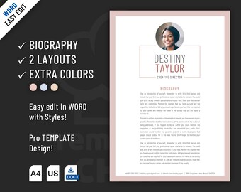 Clean Modern and Professional Biography Resume Template - Etsy